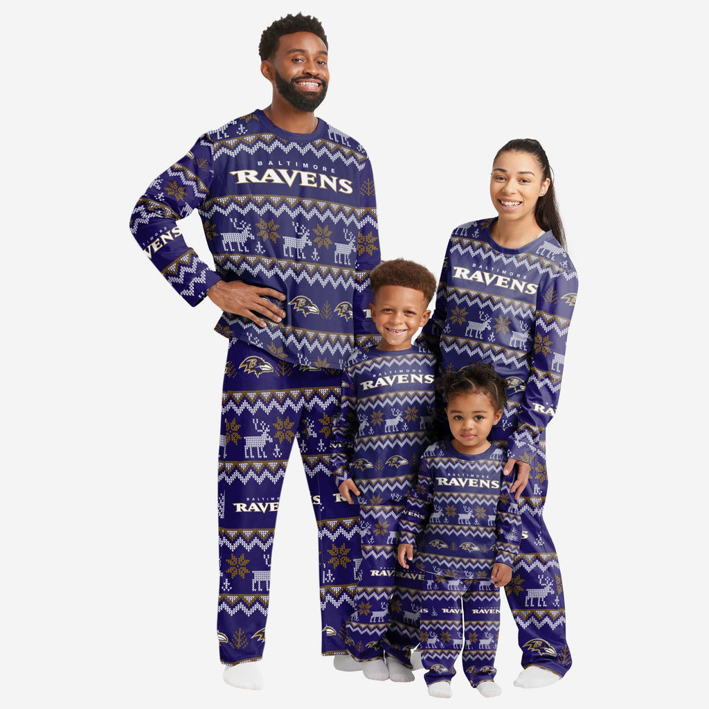 Baltimore Ravens Mens Ugly Pattern Family Holiday Pajamas FOCO