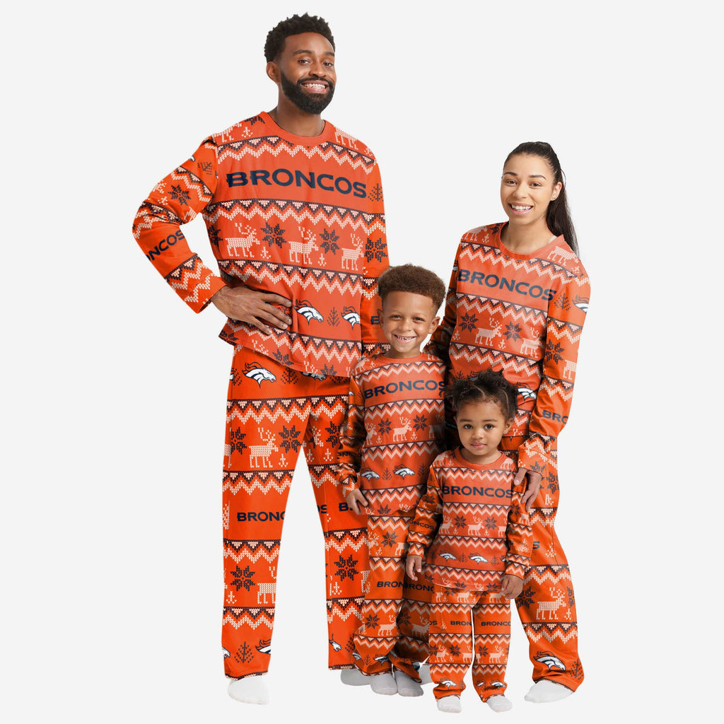 Denver Broncos Mens Ugly Pattern Family Holiday Pajamas FOCO