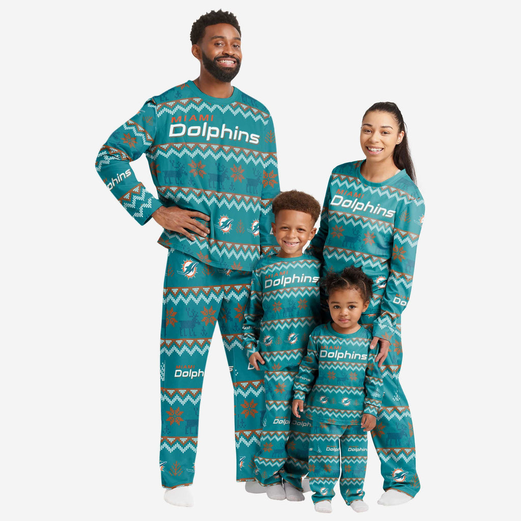 Miami Dolphins Mens Ugly Pattern Family Holiday Pajamas FOCO