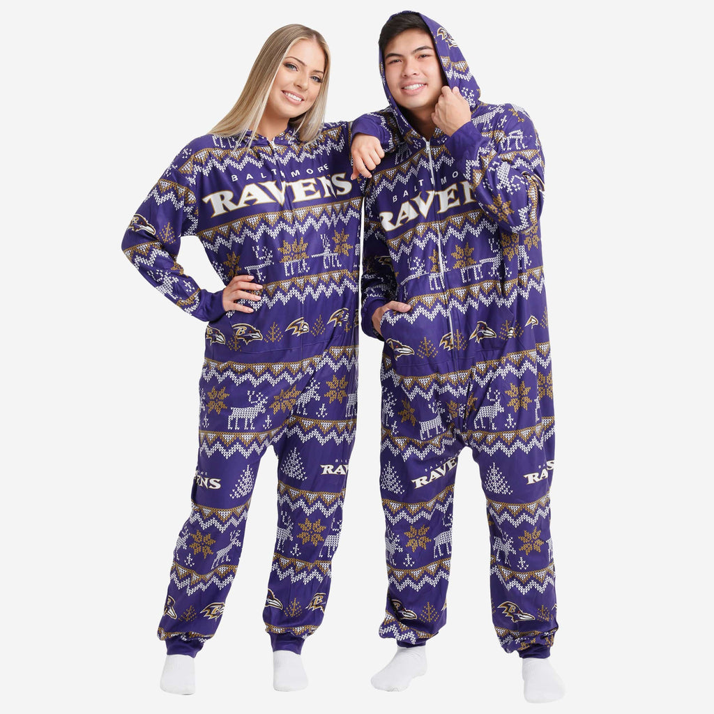 Baltimore Ravens Ugly Pattern One Piece Pajamas FOCO