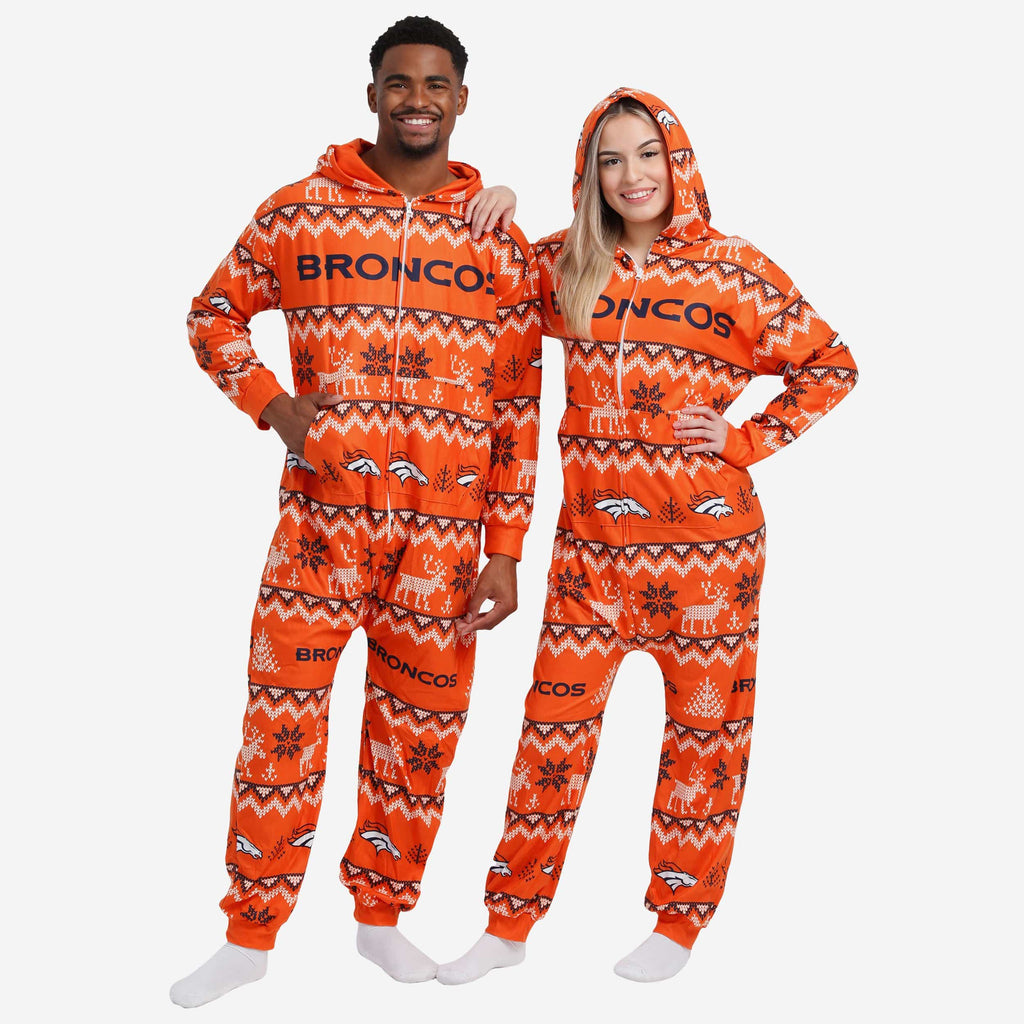 Denver Broncos Ugly Pattern One Piece Pajamas FOCO