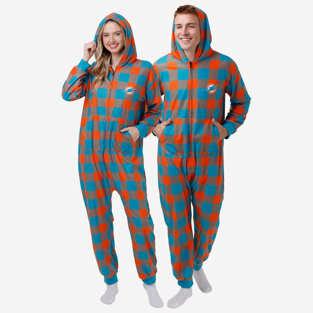 Miami Dolphins Plaid One Piece Pajamas FOCO
