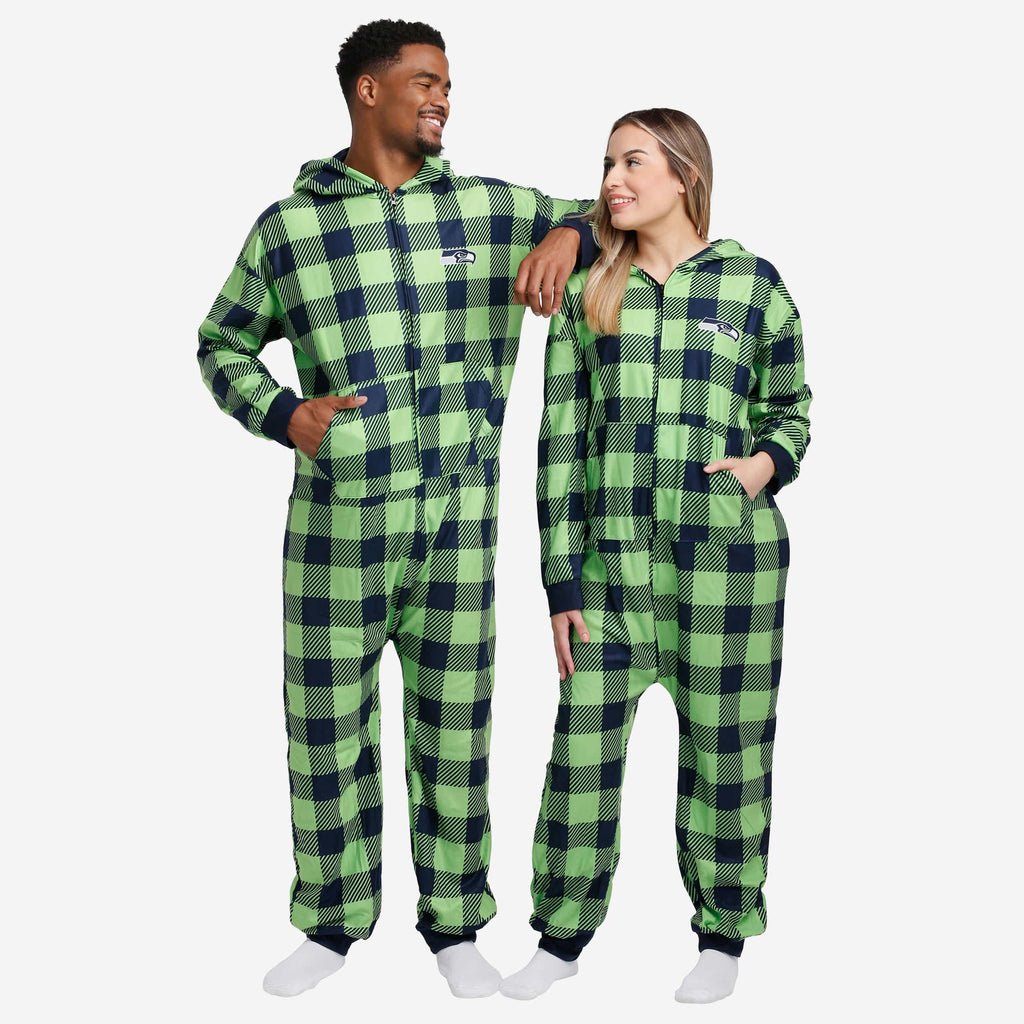 Seattle Seahawks Plaid One Piece Pajamas FOCO