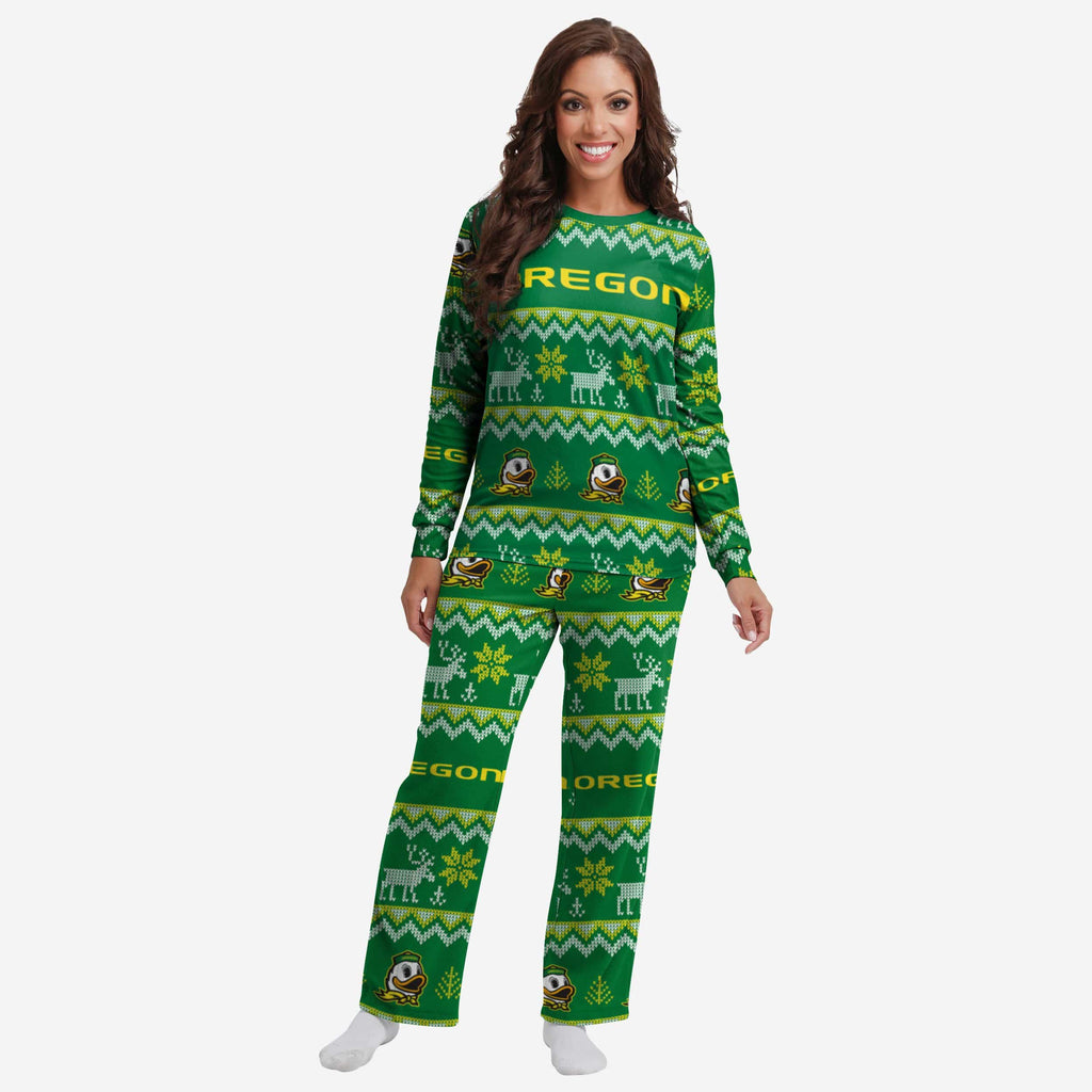 Oregon Ducks Womens Ugly Pattern Family Holiday Pajamas FOCO