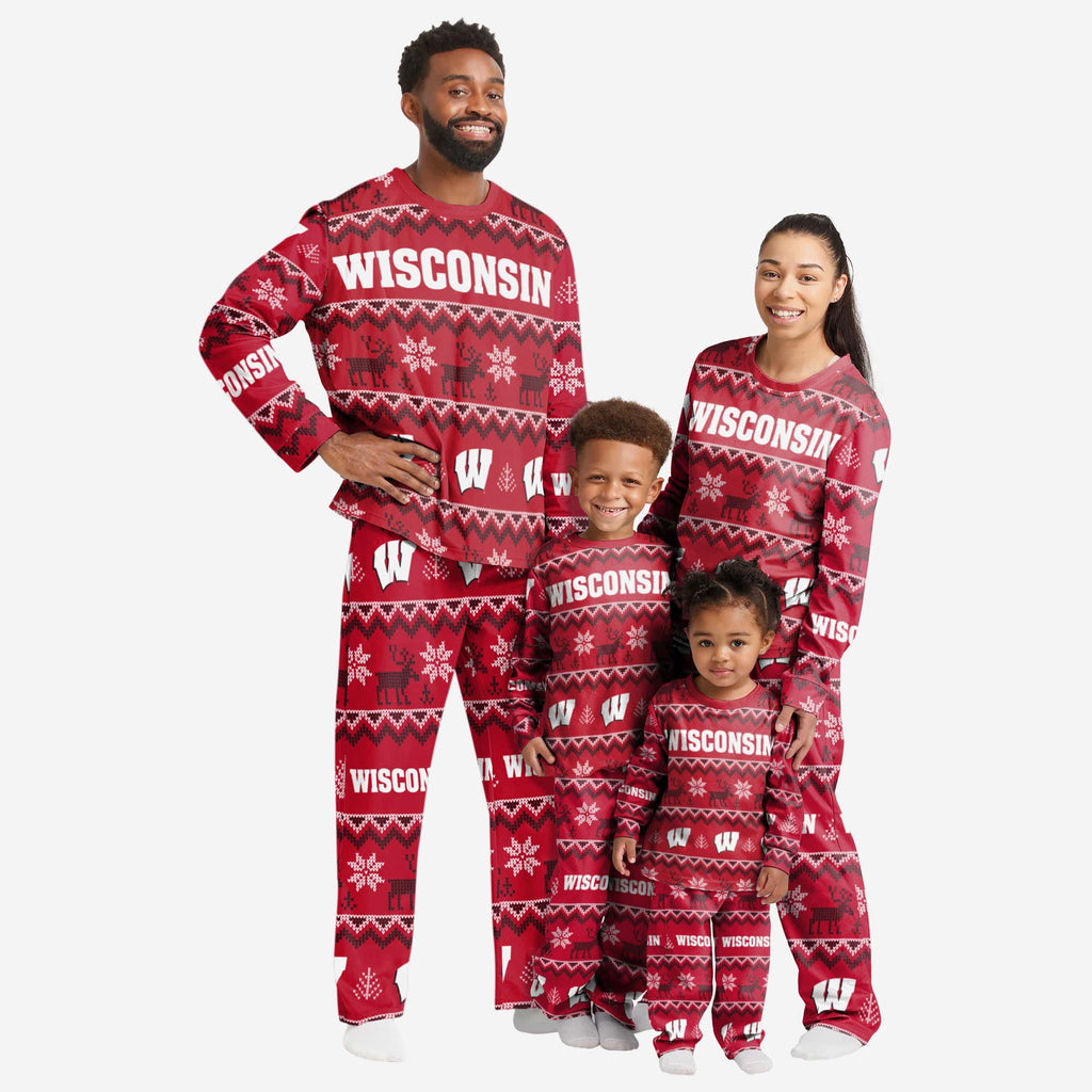 Wisconsin Badgers Womens Ugly Pattern Family Holiday Pajamas FOCO