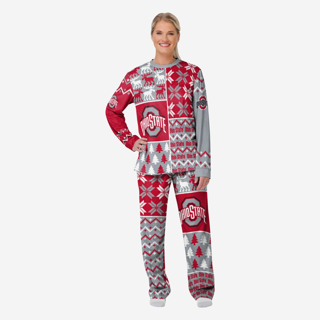 Ohio State Buckeyes Womens Busy Block Family Holiday Pajamas FOCO