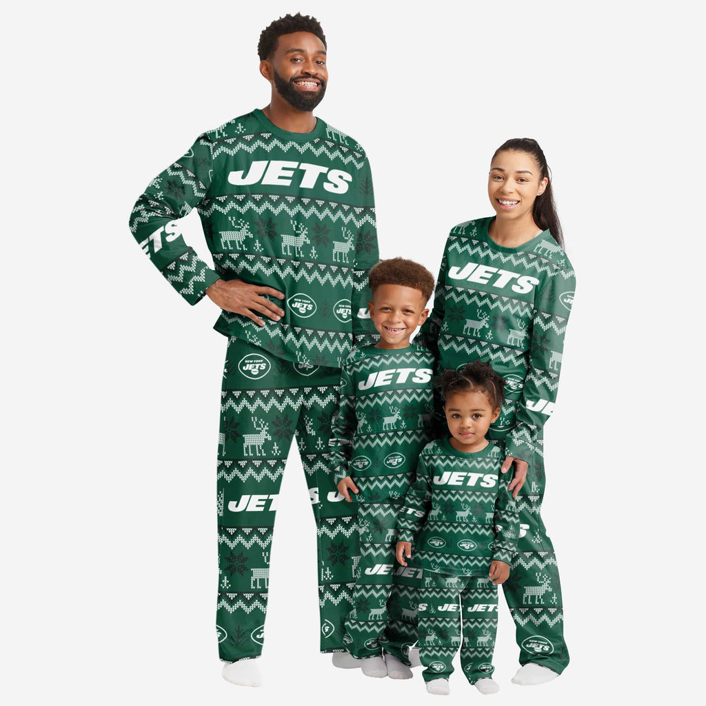 New York Jets Womens Ugly Pattern Family Holiday Pajamas FOCO