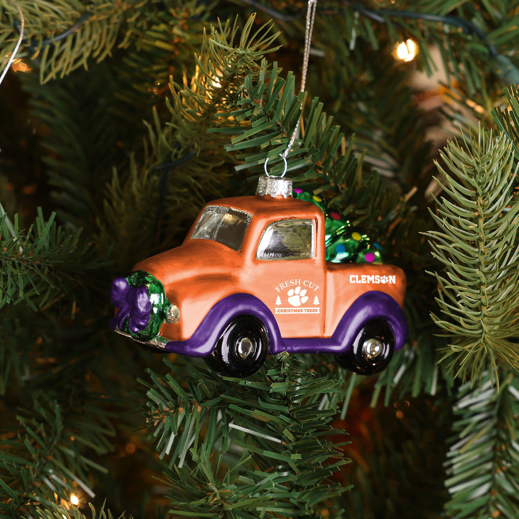 Clemson Tigers Blown Glass Truck Ornament FOCO