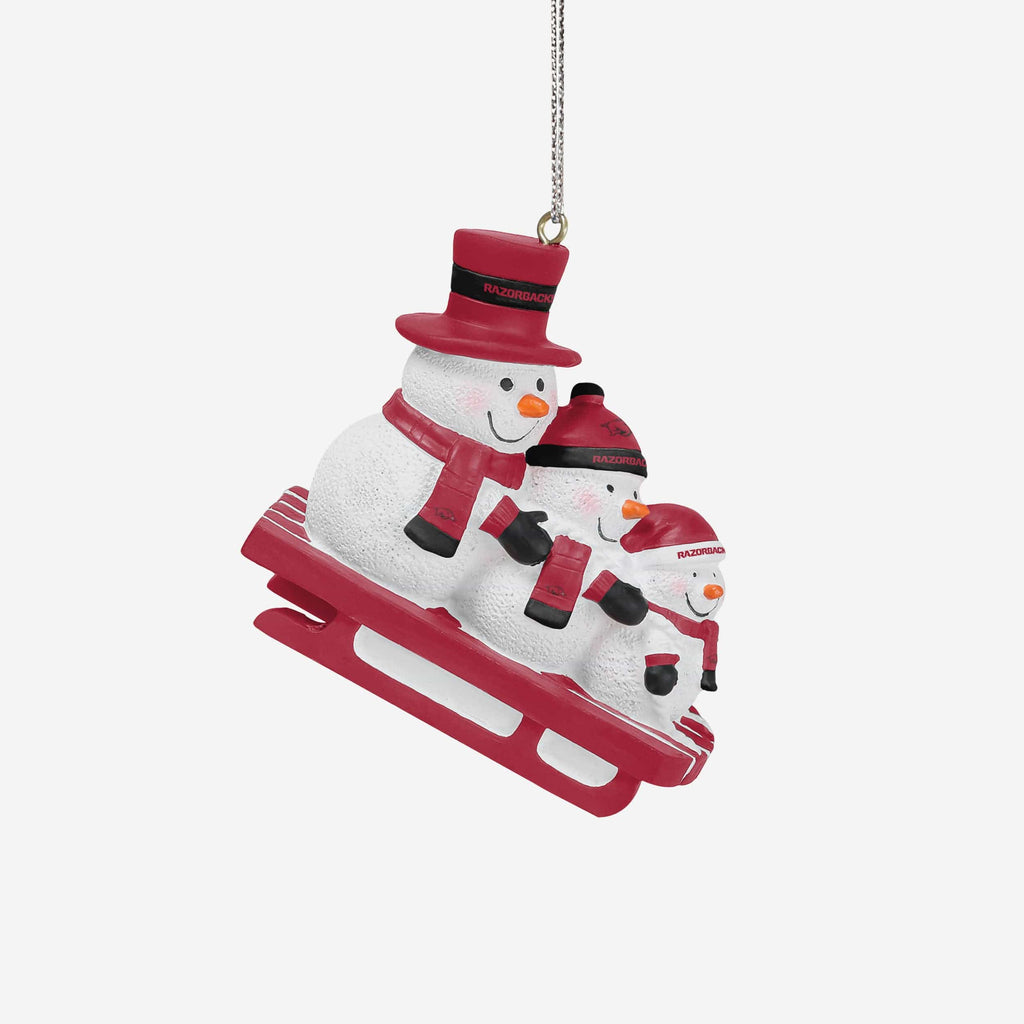 Arkansas Razorbacks Sledding Snowmen Ornament FOCO