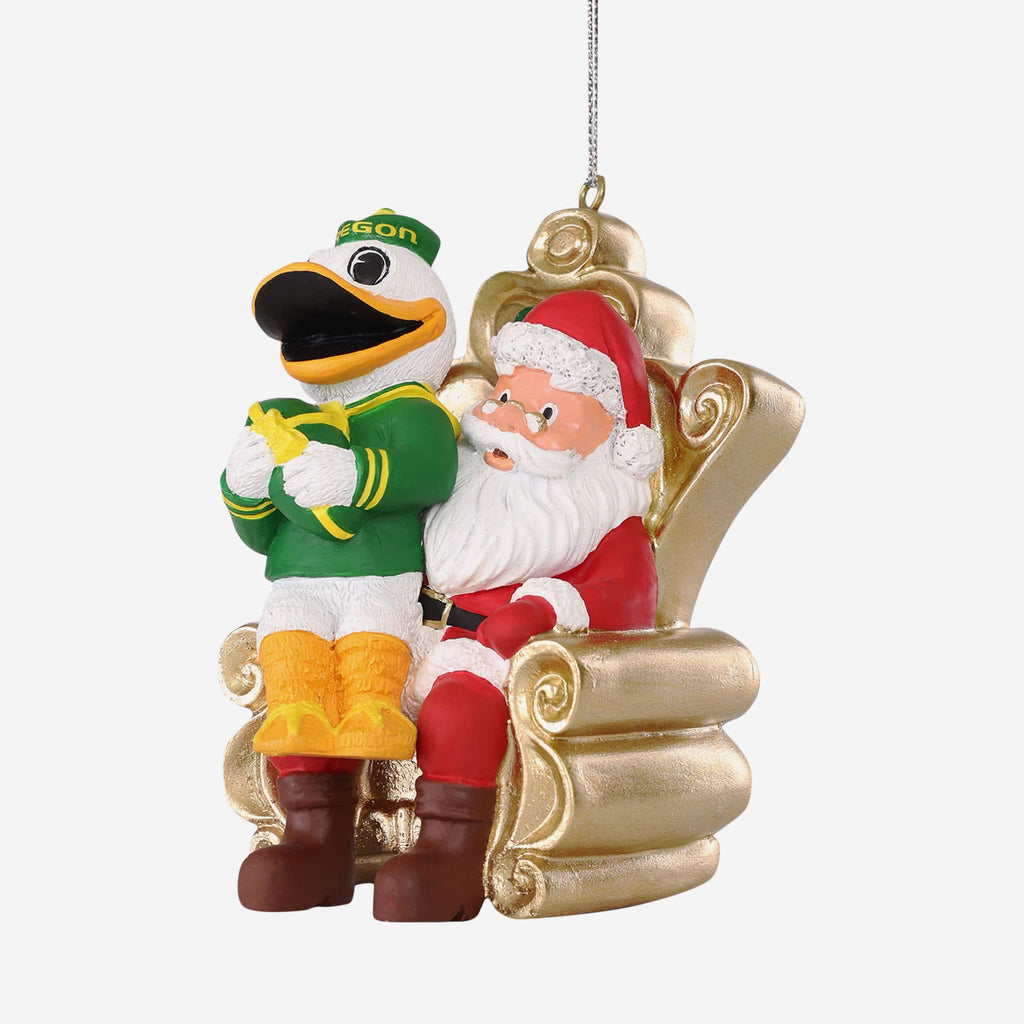 The Duck Oregon Ducks Mascot On Santa's Lap Ornament FOCO