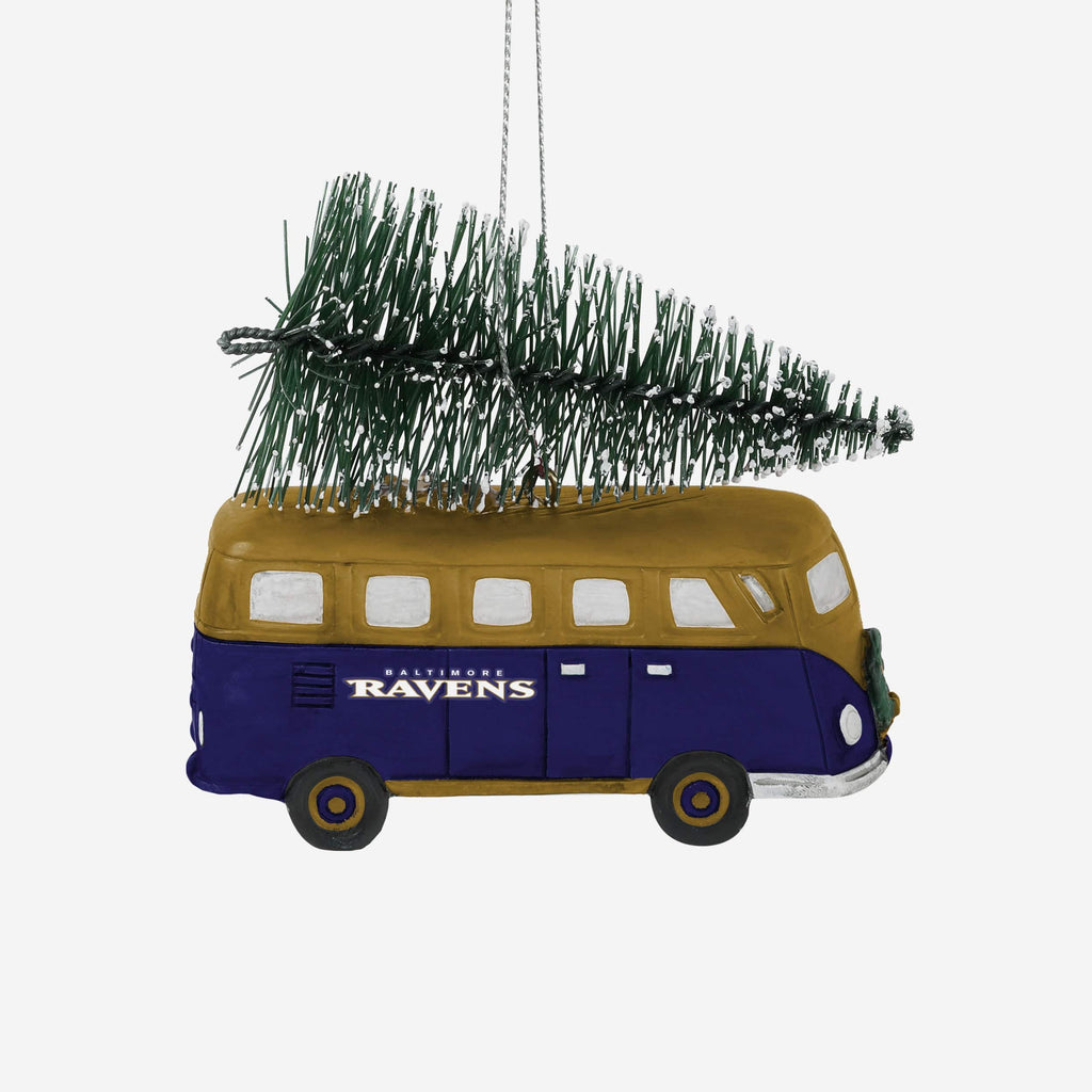 Baltimore Ravens Retro Bus With Tree Ornament FOCO
