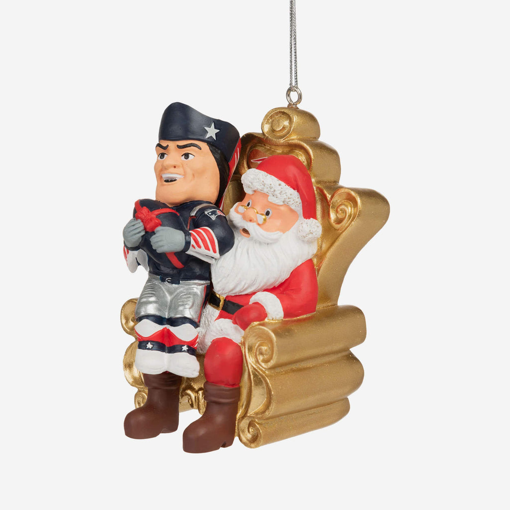 Pat the Patriot New England Patriots Mascot On Santa's Lap Ornament FOCO