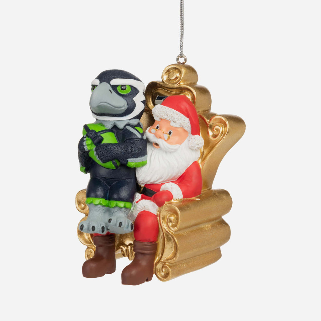 Blitz Seattle Seahawks Mascot On Santa's Lap Ornament FOCO