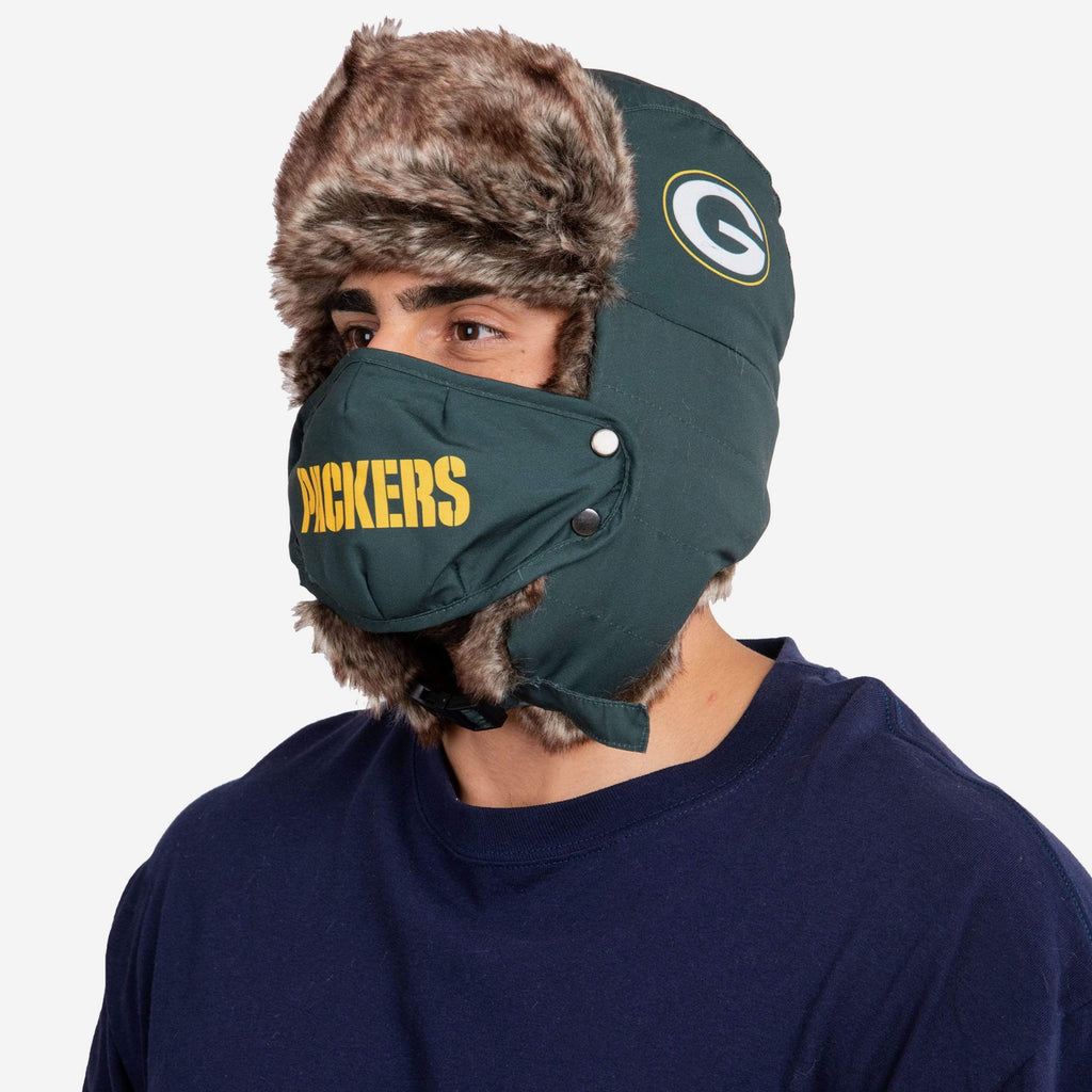 Green Bay Packers Big Logo Trapper Hat With Face Cover FOCO