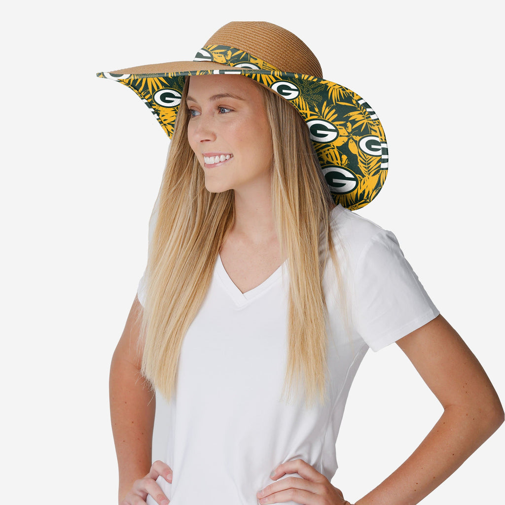 Green Bay Packers Womens Floral Straw Hat FOCO