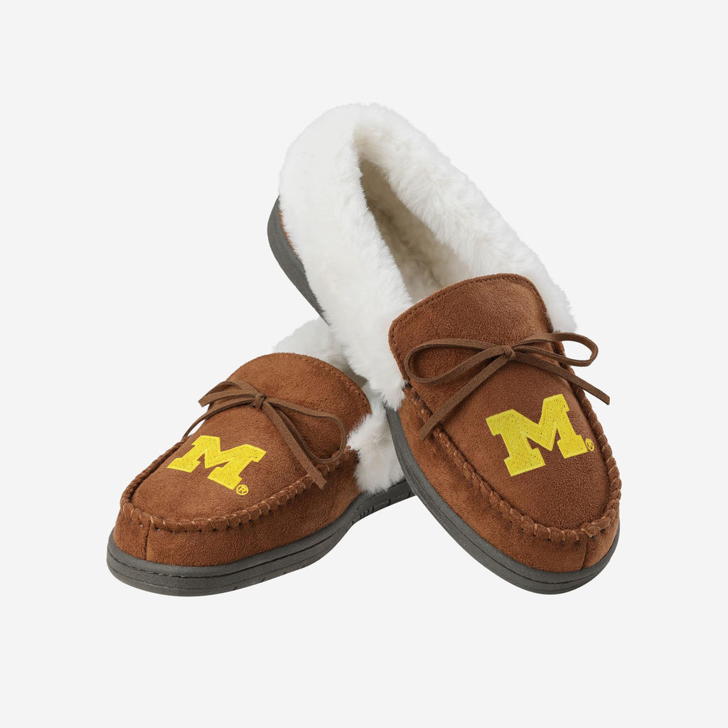 Michigan Wolverines Womens Tan Moccasin Slipper FOCO