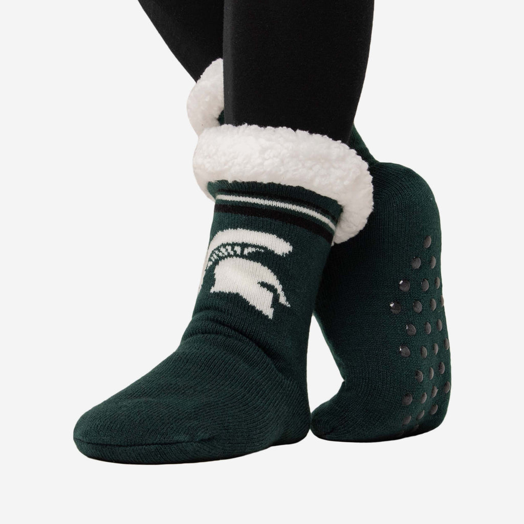 Michigan State Spartans Womens Stripe Logo Tall Footy Slipper Socks FOCO