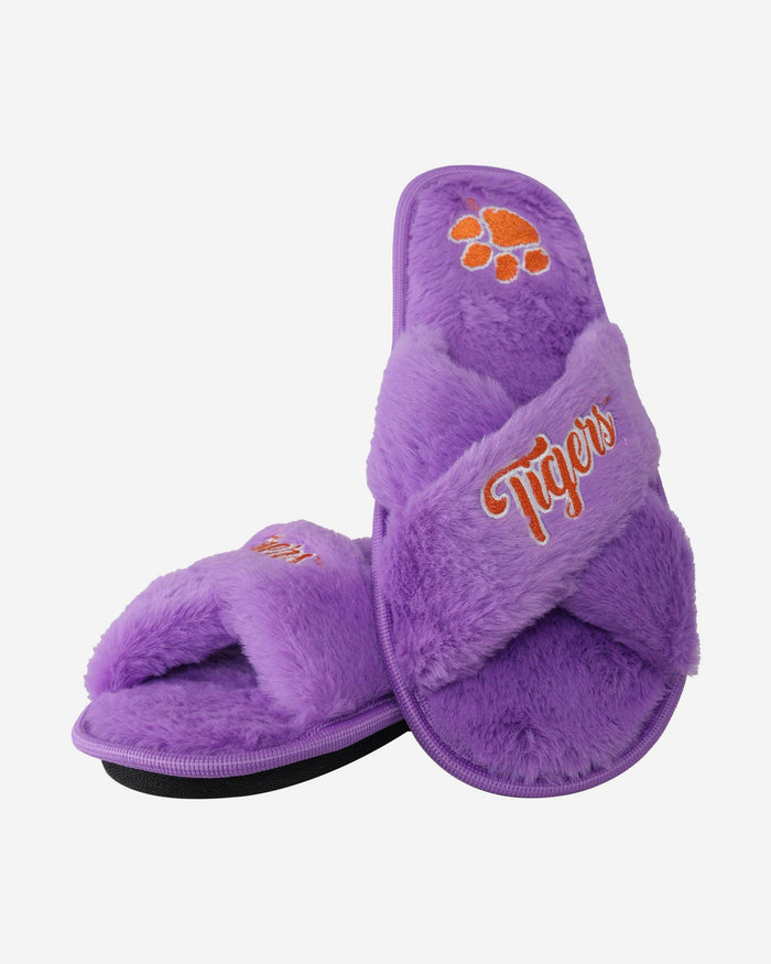 Clemson Tigers Womens Script Wordmark Fur Cross Slide FOCO