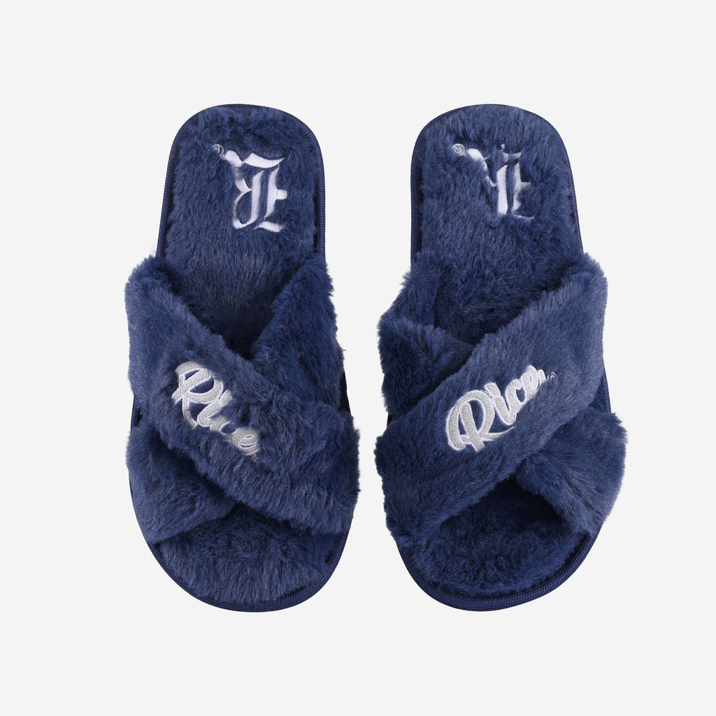 Rice Owls Womens Script Wordmark Fur Cross Slide FOCO