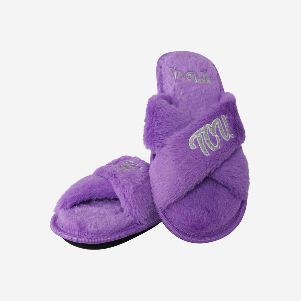 TCU Horned Frogs Womens Script Wordmark Fur Cross Slide FOCO