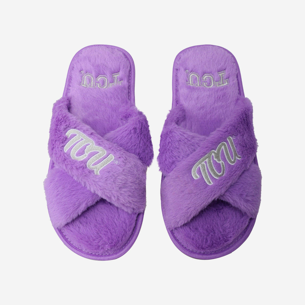 TCU Horned Frogs Womens Script Wordmark Fur Cross Slide FOCO