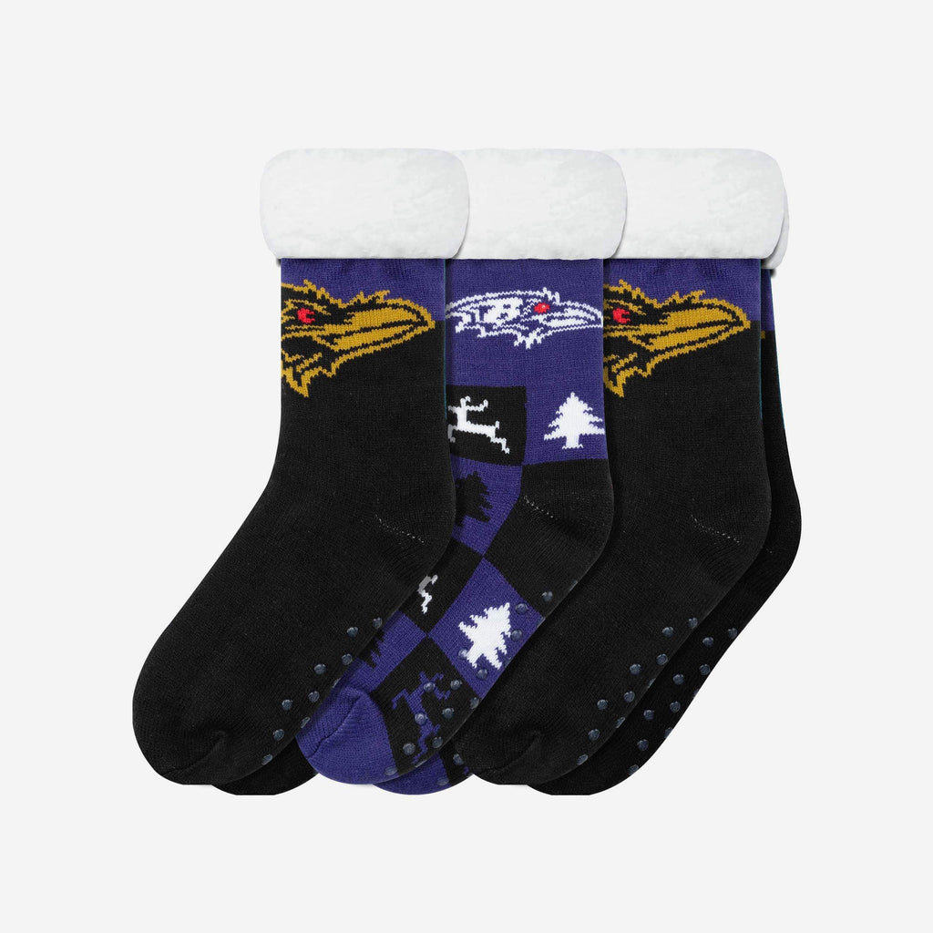 Baltimore Ravens Womens Fan Footy 3 Pack Slipper Socks FOCO