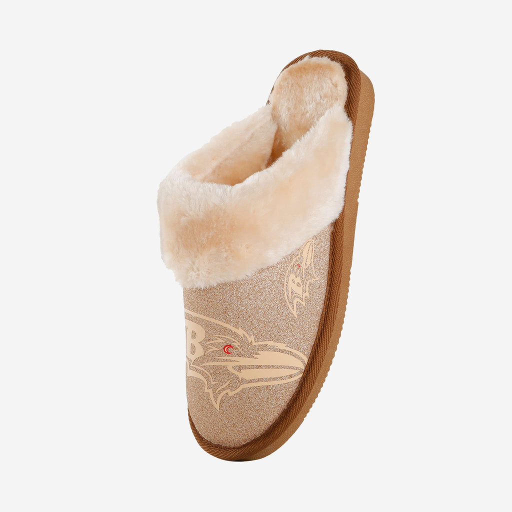 Baltimore Ravens Womens Glitter Open Back Fur Moccasin Slipper FOCO