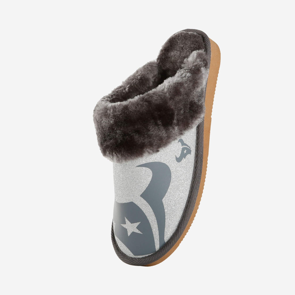 Houston Texans Womens Glitter Open Back Fur Moccasin Slipper FOCO