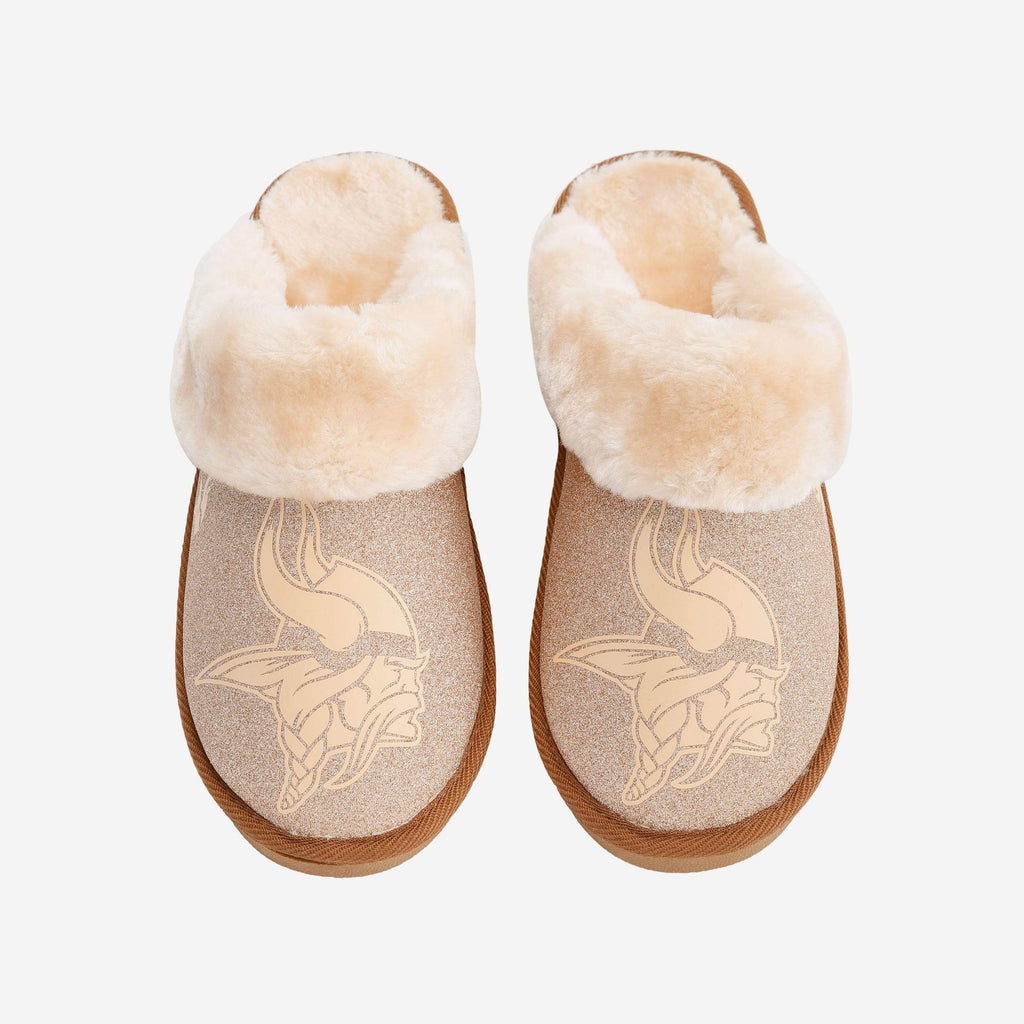Minnesota Vikings Womens Glitter Open Back Fur Moccasin Slipper FOCO