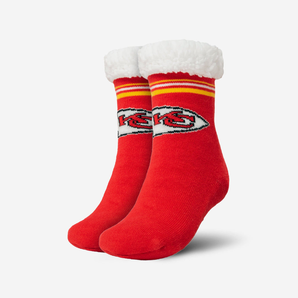 Kansas City Chiefs Womens Stripe Logo Tall Footy Slipper Socks FOCO