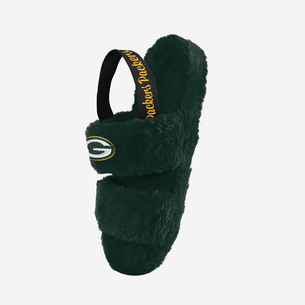 Green Bay Packers Womens Heel Strap Wordmark Fur Slide FOCO