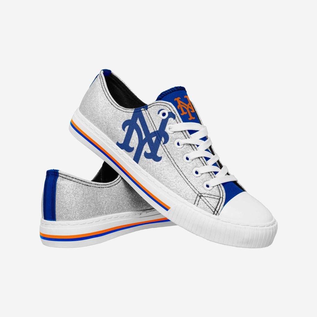 New York Mets Womens Glitter Low Top Canvas Shoes FOCO