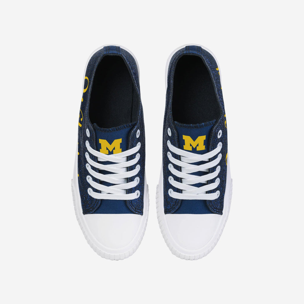 Michigan Wolverines Womens Color Glitter Low Top Canvas Shoes FOCO