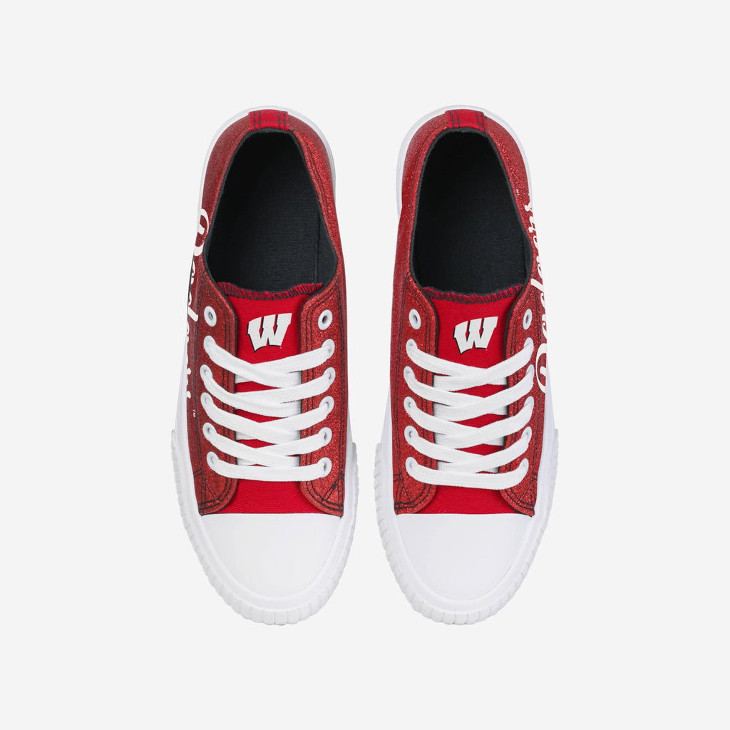 Wisconsin Badgers Womens Color Glitter Low Top Canvas Shoes FOCO