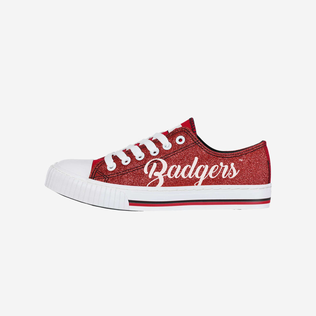 Wisconsin Badgers Womens Color Glitter Low Top Canvas Shoes FOCO