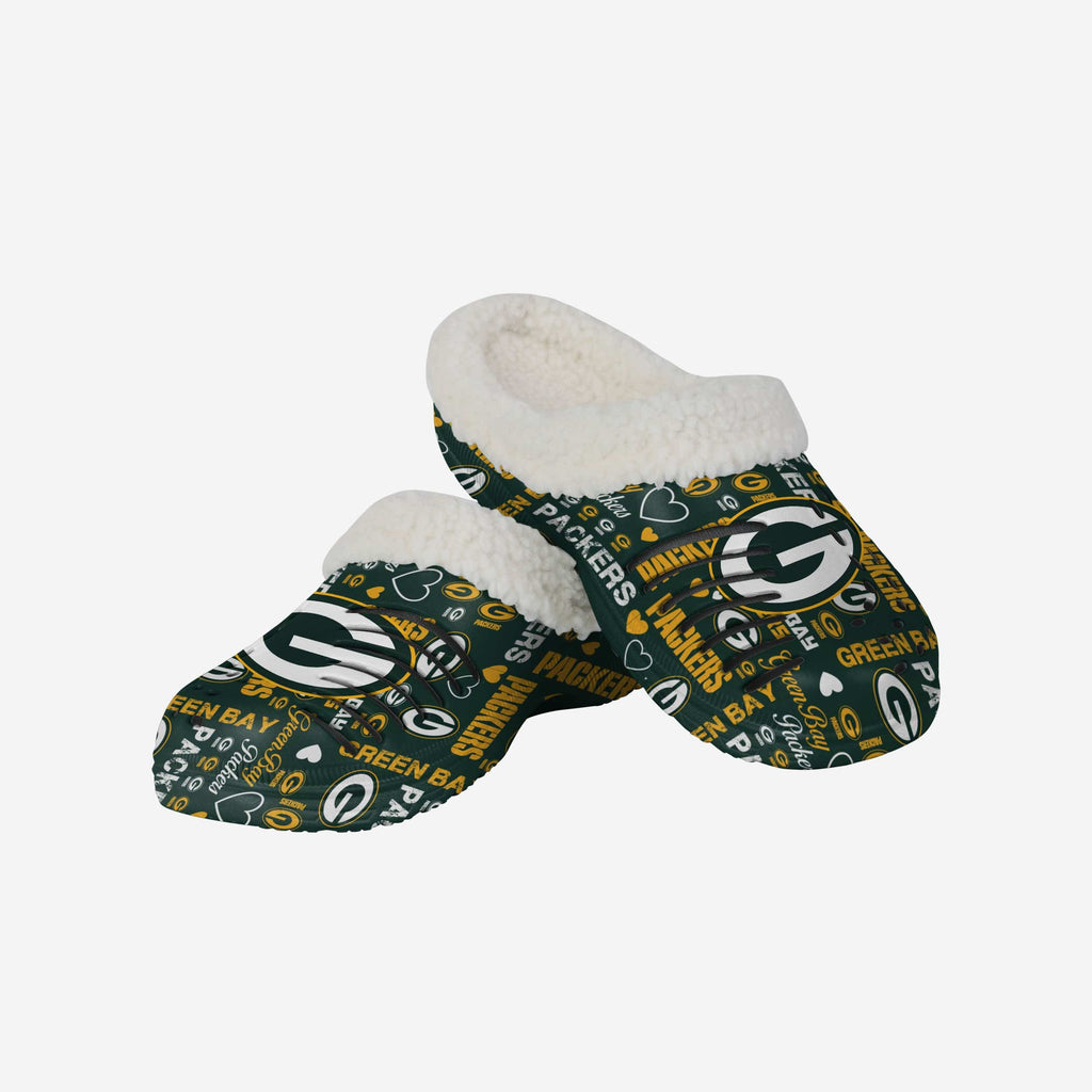 Green Bay Packers Womens Sherpa Lined Logo Love Clog FOCO