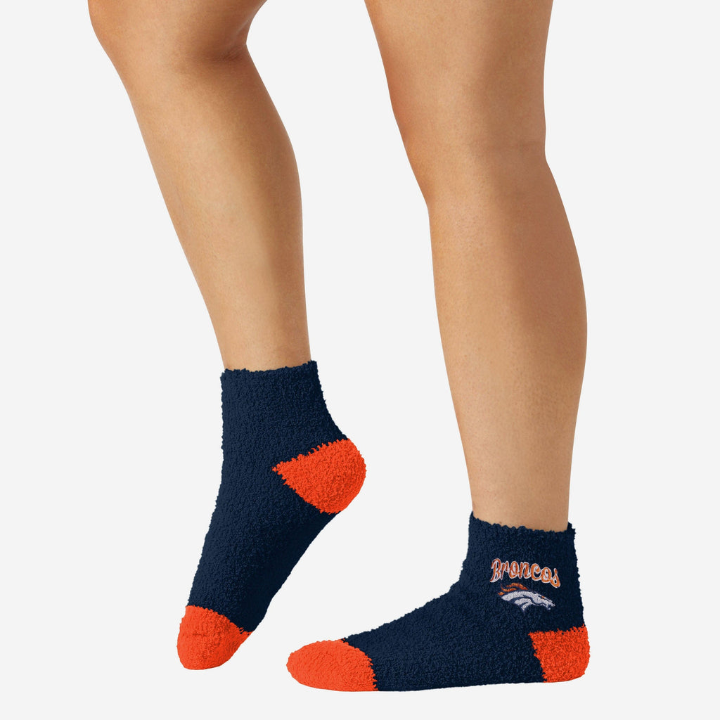 Denver Broncos 2 Pack Womens Script Logo Fuzzy Ankle Socks FOCO