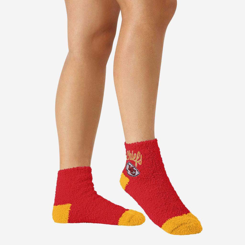 Kansas City Chiefs 2 Pack Womens Script Logo Fuzzy Ankle Socks FOCO