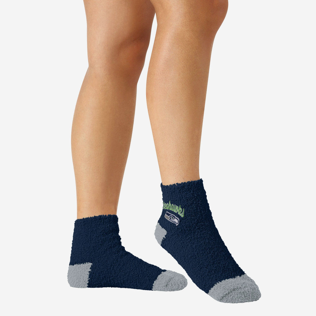 Seattle Seahawks 2 Pack Womens Script Logo Fuzzy Ankle Socks FOCO