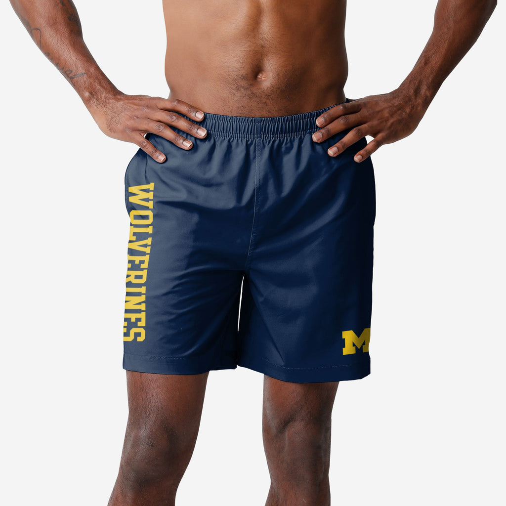 Michigan Wolverines Solid Wordmark Traditional Swimming Trunks FOCO