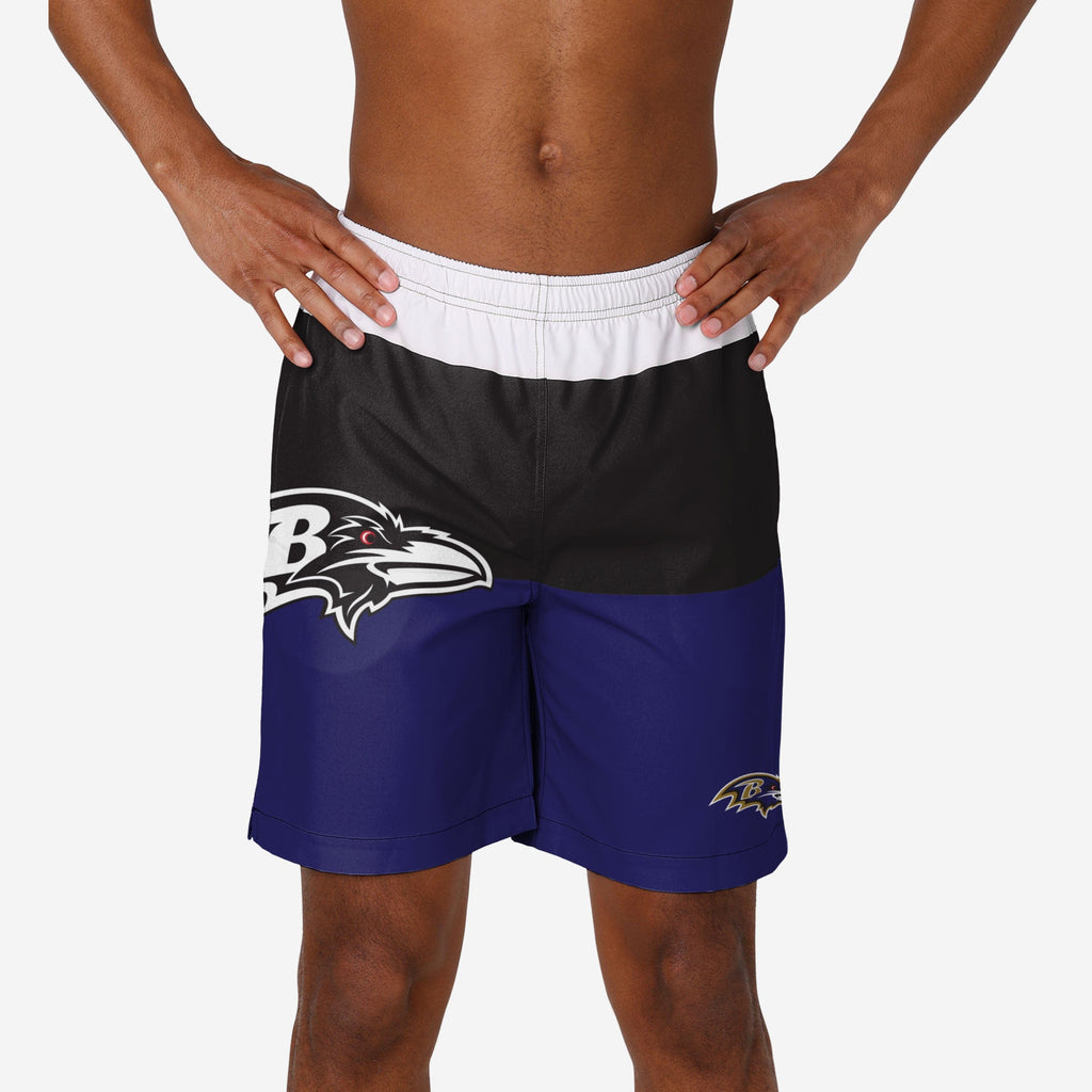 Baltimore Ravens 3 Stripe Big Logo Swimming Trunks FOCO