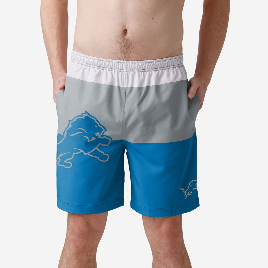 Detroit Lions 3 Stripe Big Logo Swimming Trunks FOCO