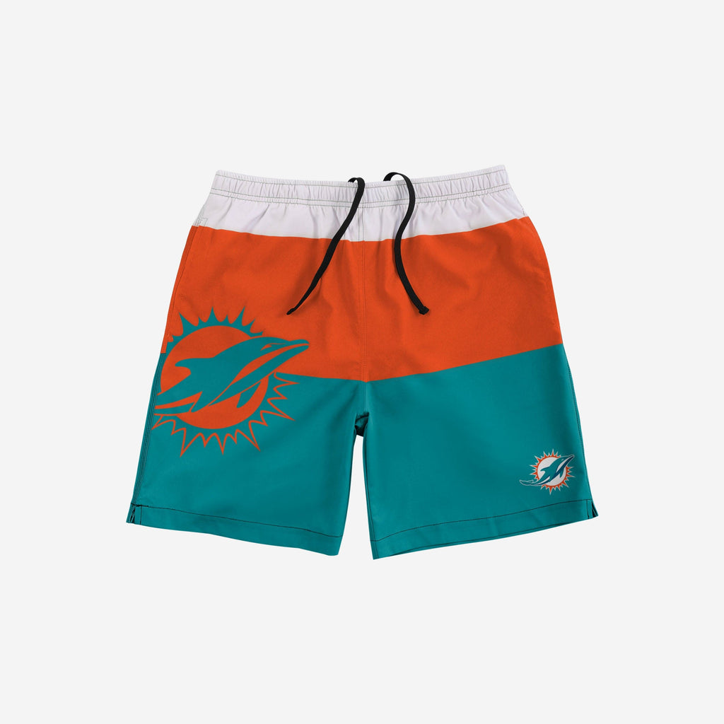 Miami Dolphins 3 Stripe Big Logo Swimming Trunks FOCO