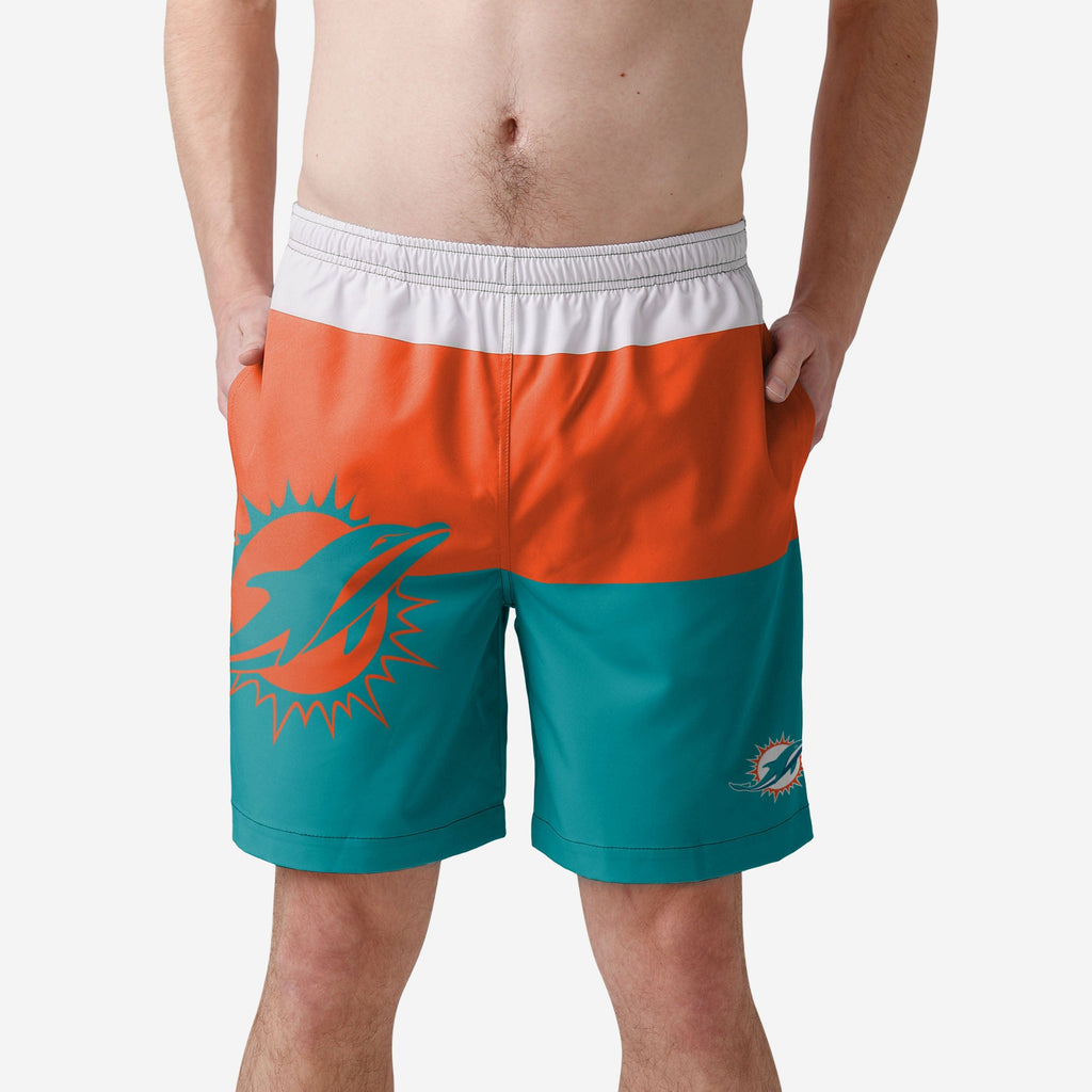 Miami Dolphins 3 Stripe Big Logo Swimming Trunks FOCO