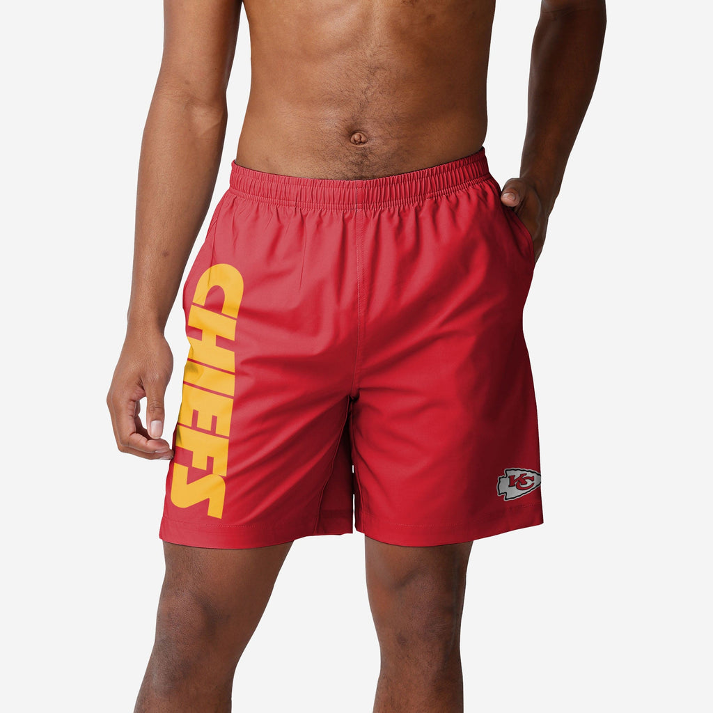 Kansas City Chiefs Solid Wordmark Traditional Swimming Trunks FOCO