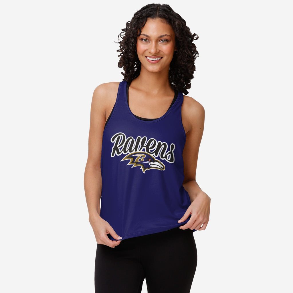 Baltimore Ravens Womens Wordmark Team Stripe Sleeveless Top FOCO