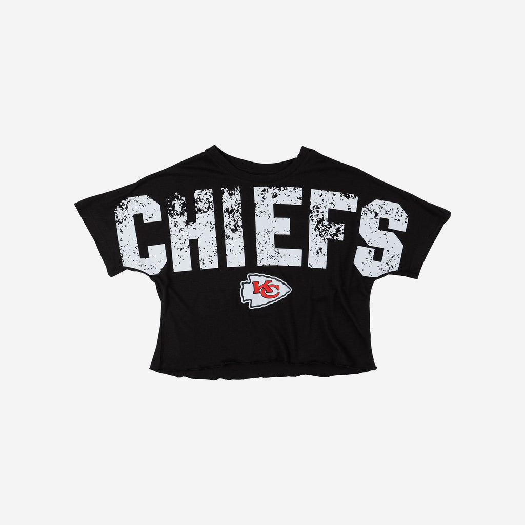 Kansas City Chiefs Womens Petite Distressed Wordmark Crop Top FOCO