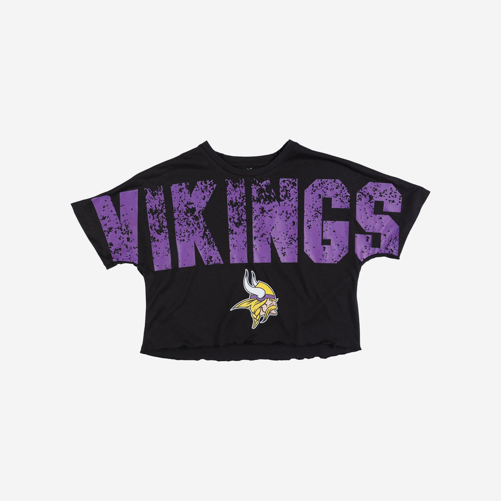 Minnesota Vikings Womens Petite Distressed Wordmark Crop Top FOCO