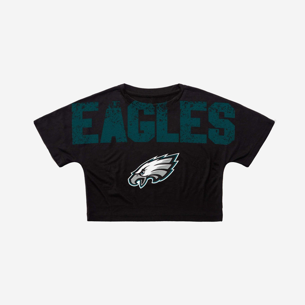 Philadelphia Eagles Womens Petite Distressed Wordmark Crop Top FOCO