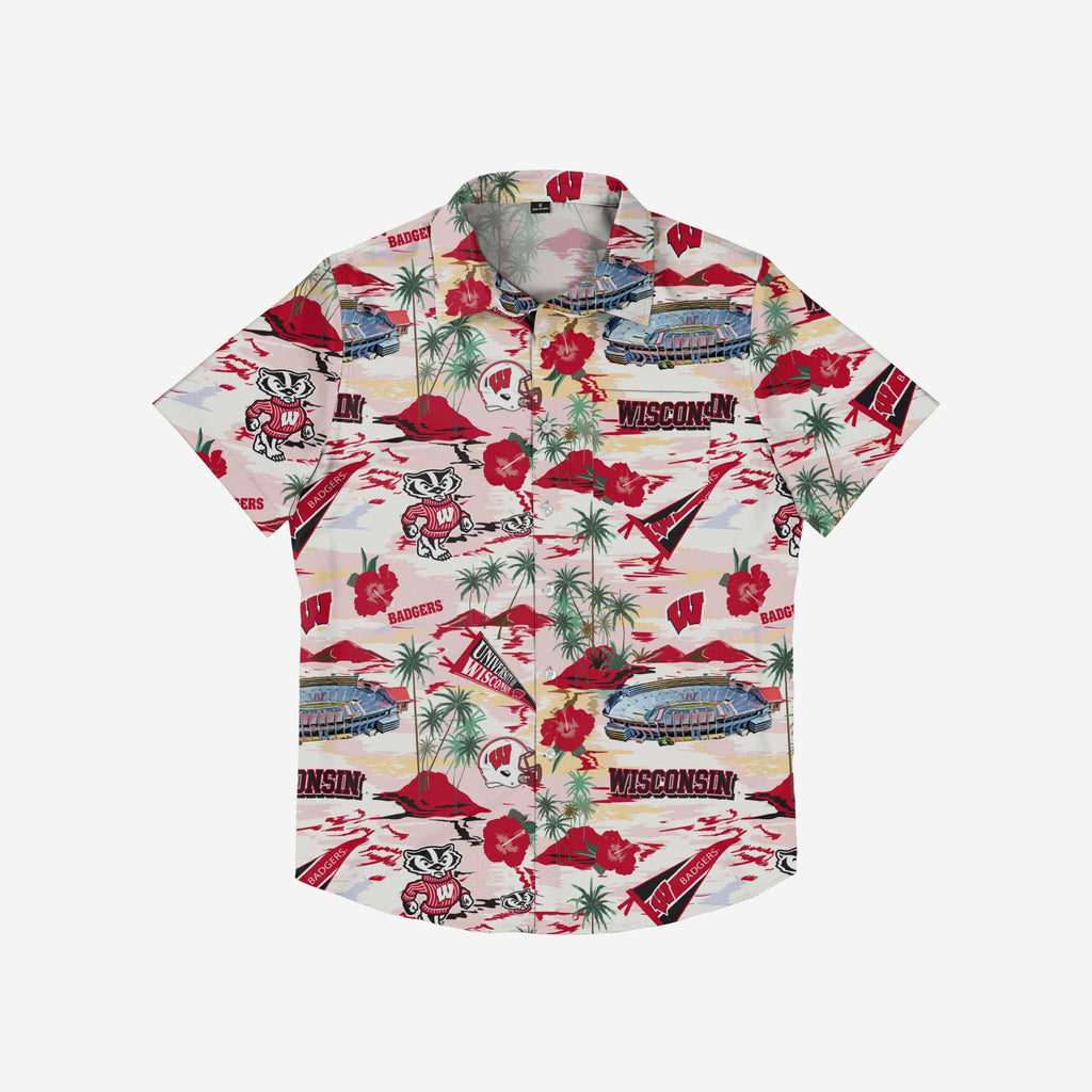 Wisconsin Badgers Thematic Stadium Print Button Up Shirt FOCO